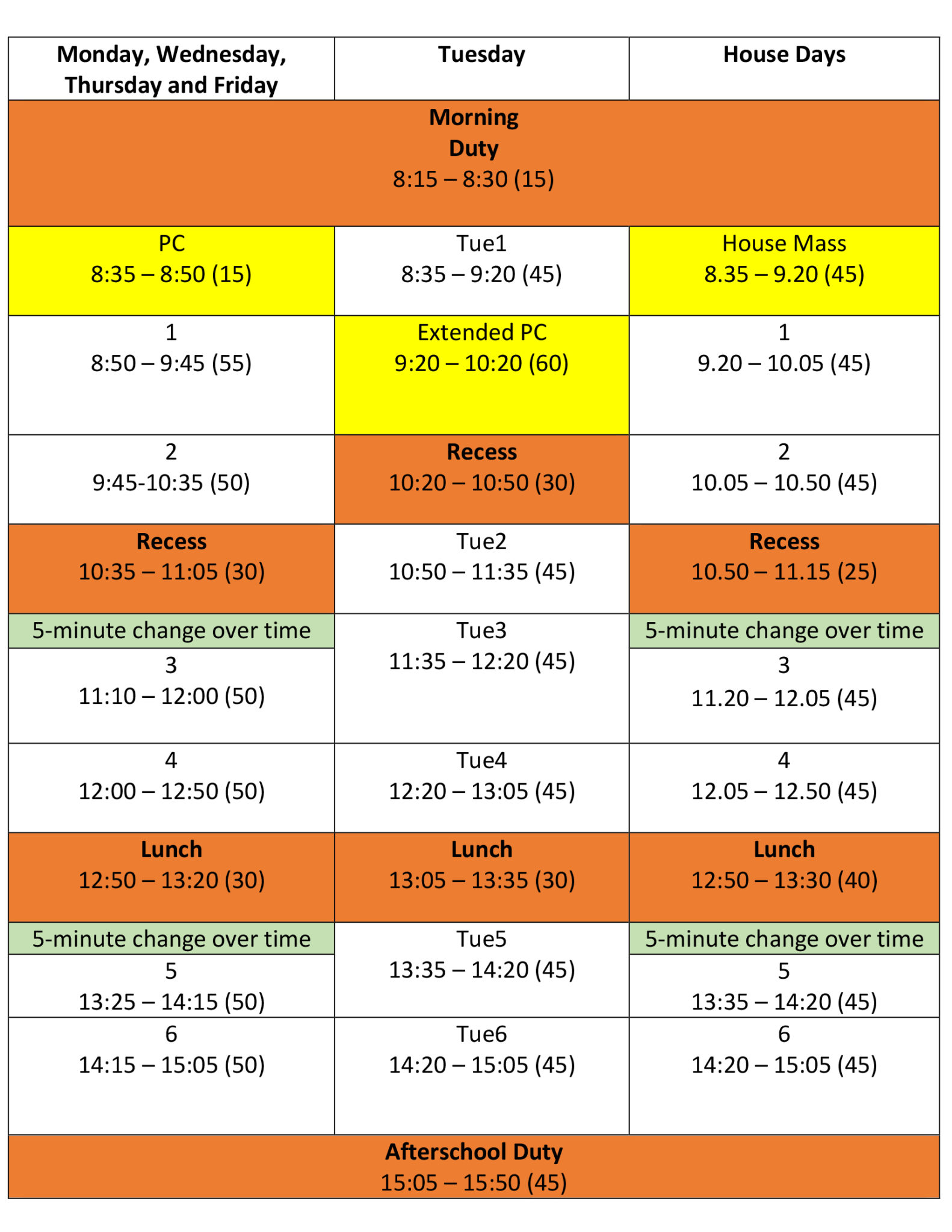 Bell Times – Emmanuel Catholic College