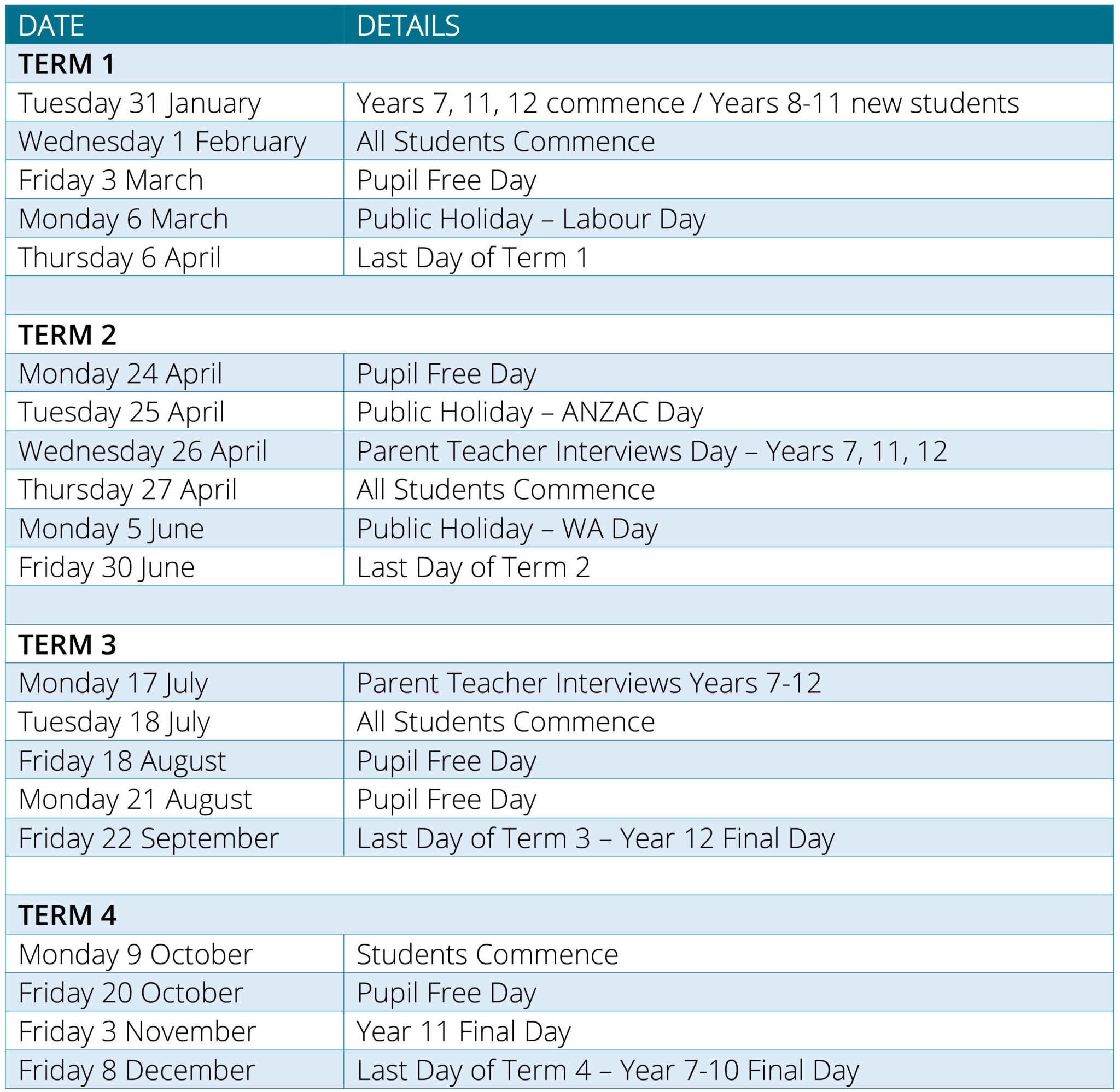 Term Dates – Emmanuel Catholic College